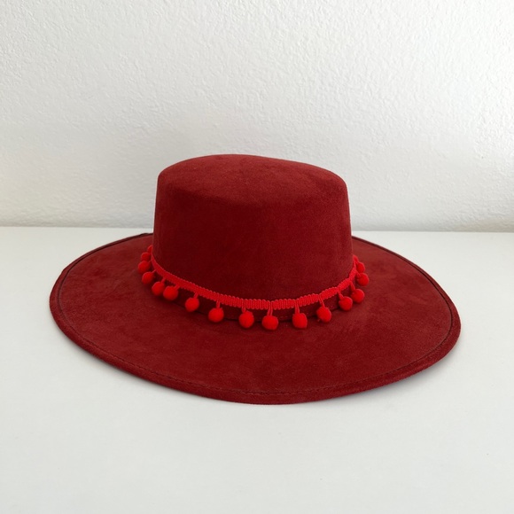 Accessories | Coachella Joshua Tree Style Hat Red Mexican Wide Brim Hat ...